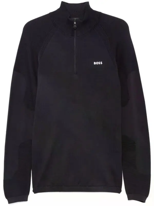 BOSS Rubberised Logo Half-zip Sweater - Blue