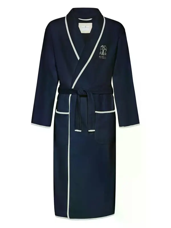 Brunello Cucinelli Logo-embroidered Bathrobe - Blue
