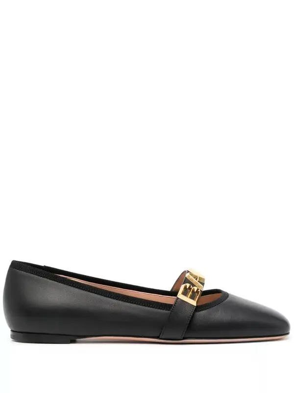 Bally Lambskin Square Toe Ballerina Shoes With Gold-tone Logo Detailing