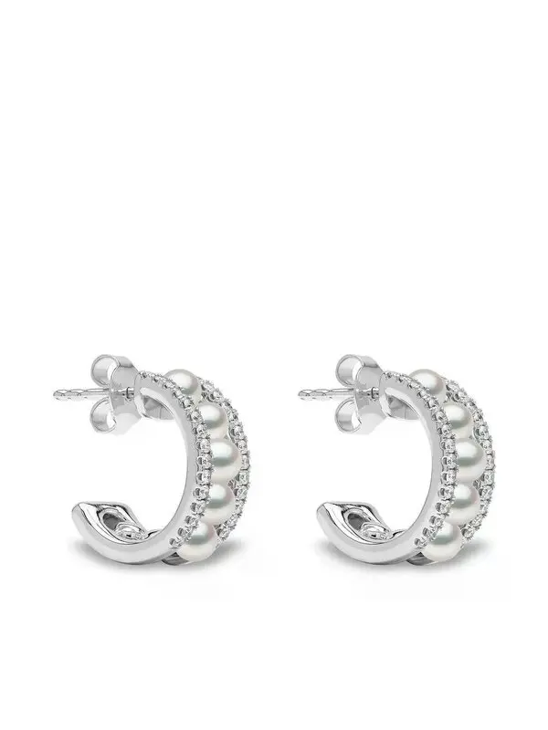Yoko London 18kt White Gold Akoya Pearl And Diamond Hoop Earrings - Silver