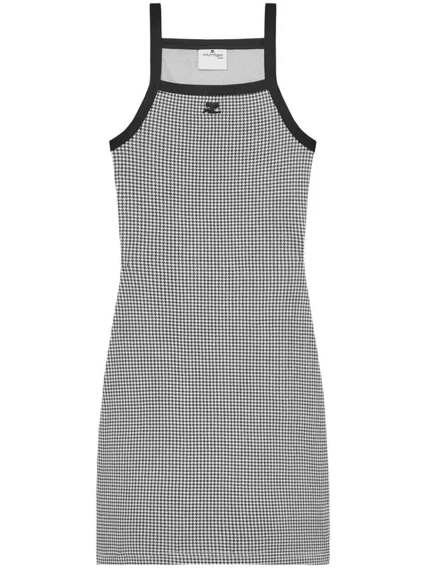 COURREGES Contrast-trim Houndstooth Cotton Mini Dress