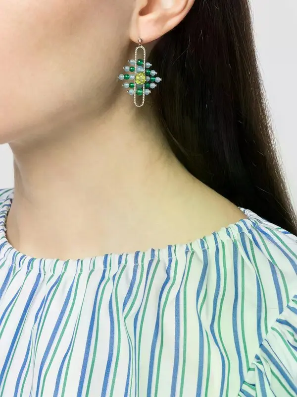 ZEEMOU ZENG 18kt White Gold Diamond Pave Peridot And Chalcedony Dangle Earrings