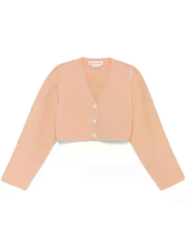 Marni Logo-embroidered Cropped Virgin Wool Cardigan - Orange