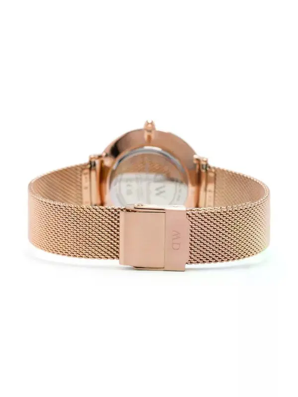 DANIEL WELLINGTON Rose Gold Plated Stainless Steel Mesh Watch With Crystal Bezel - White