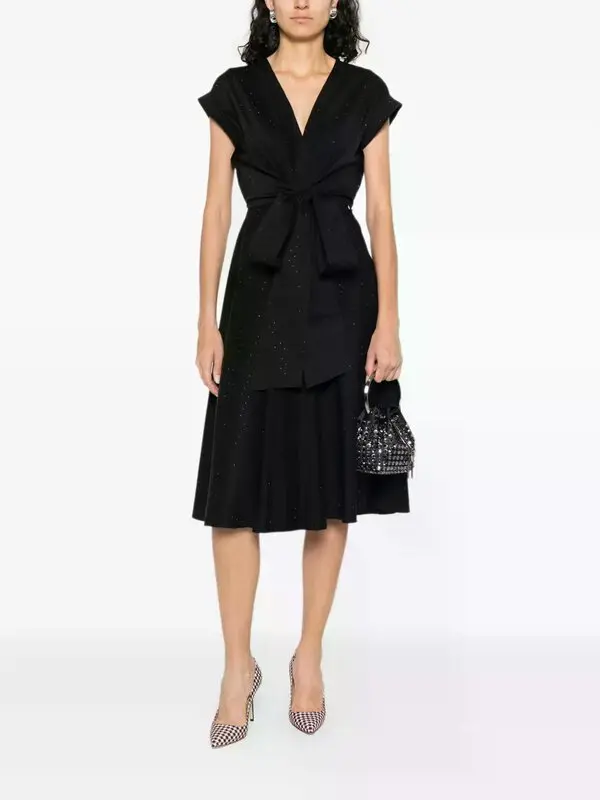 NISSA Rhinestone Embellished V-neck Midi Dress