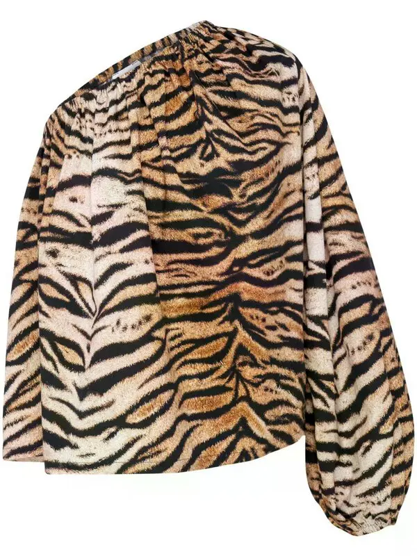 Sleeper Gaia Blouse Animal Print One-shoulder - Brown