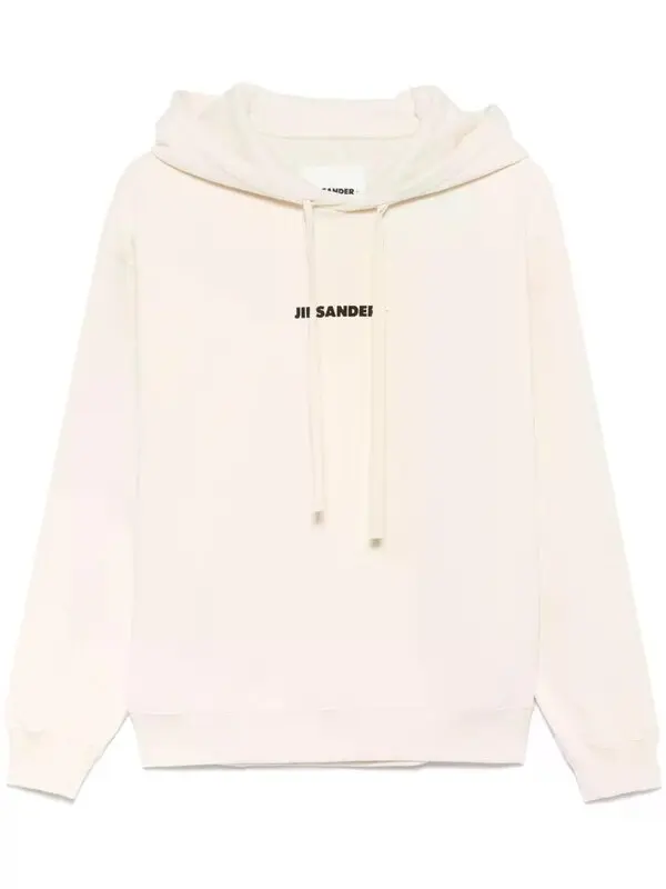 JIL SANDER Logo Print Drawstring Hoodie - Neutrals