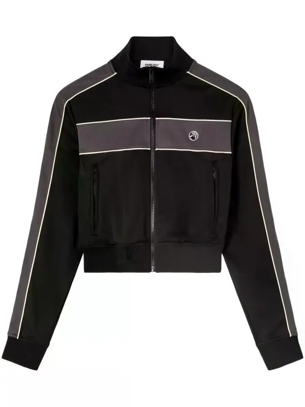 AMBUSH Zip-up Striped Cropped Sweatshirt - Black