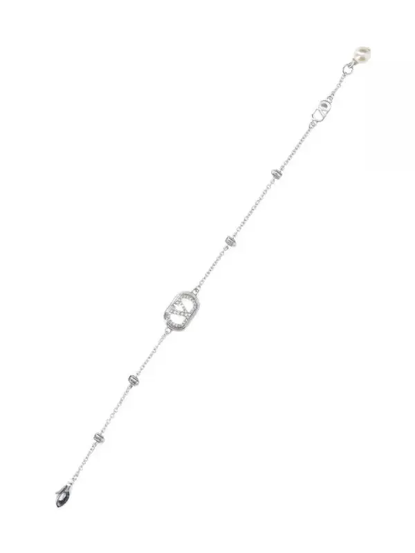 Valentino Garavani V-logo Signature Bracelet With Pearl And Crystal Detail - Grey