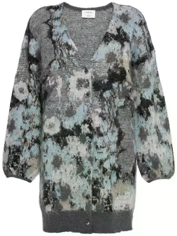 ONEFIFTEEN Floral Intarsia Knit Cardigan - Grey