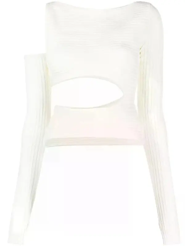 ANDREĀDAMO Asymmetric Cut-out Knit Top - White