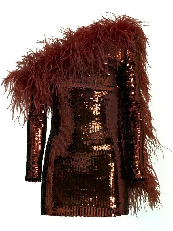 TALLER MARMO Garbo Disco Feather-trim Minidress - Red