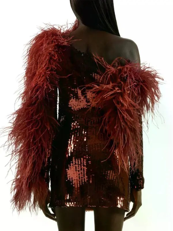 TALLER MARMO Garbo Disco Feather-trim Minidress