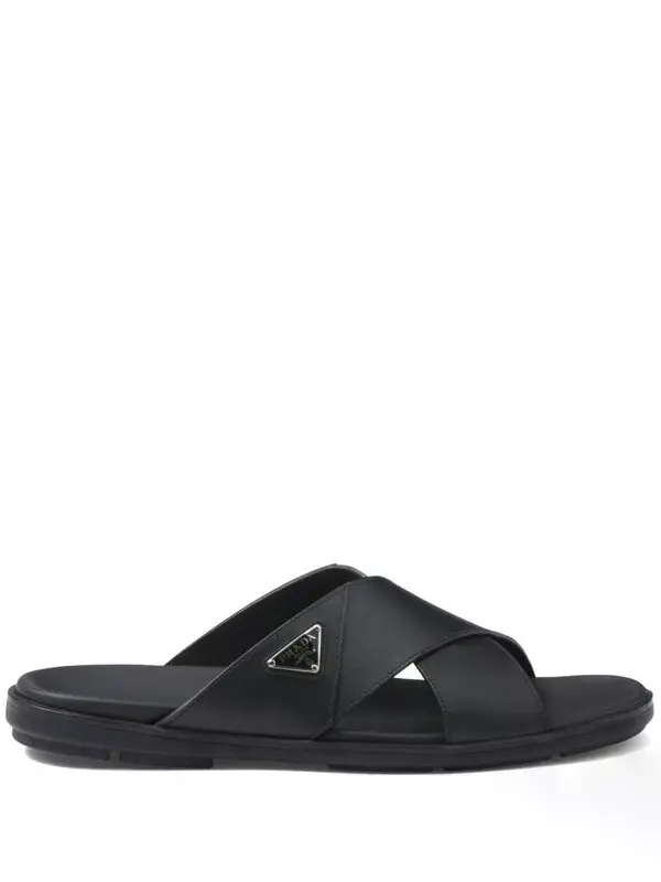 Prada Leather Crisscross Slides