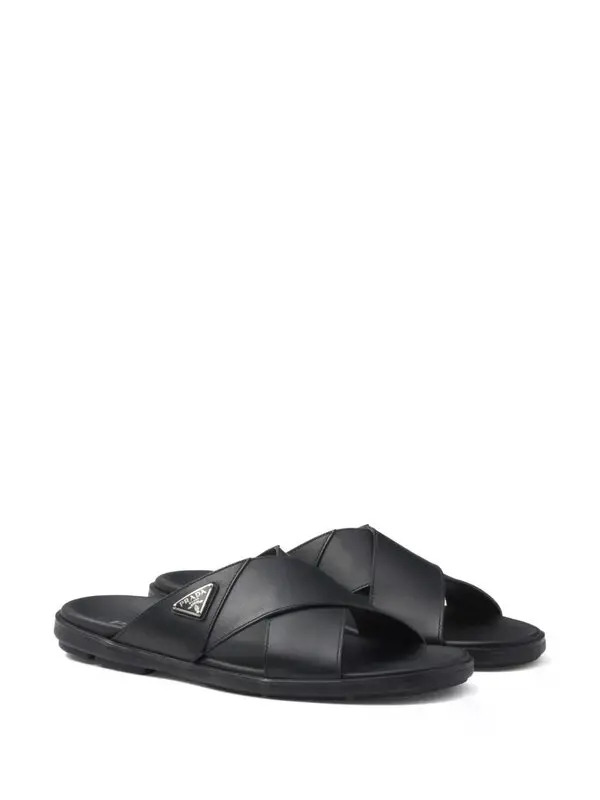 Prada Leather Crisscross Slides