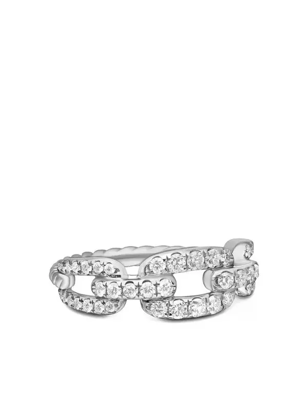 David Yurman 18kt White Gold Diamond Link Ring - Silver