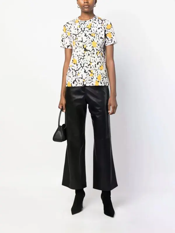 LANVIN Cotton T-shirt With Floral Print - Neutrals