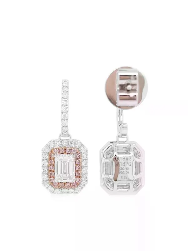 HYT JEWELRY 18kt White Gold Emerald Cut Diamond Drop Earrings With Pink And White Diamonds - Silver