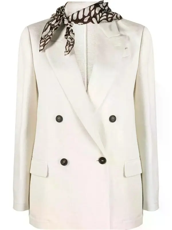 Brunello Cucinelli Scarf Detail Double-breasted Blazer - Neutrals