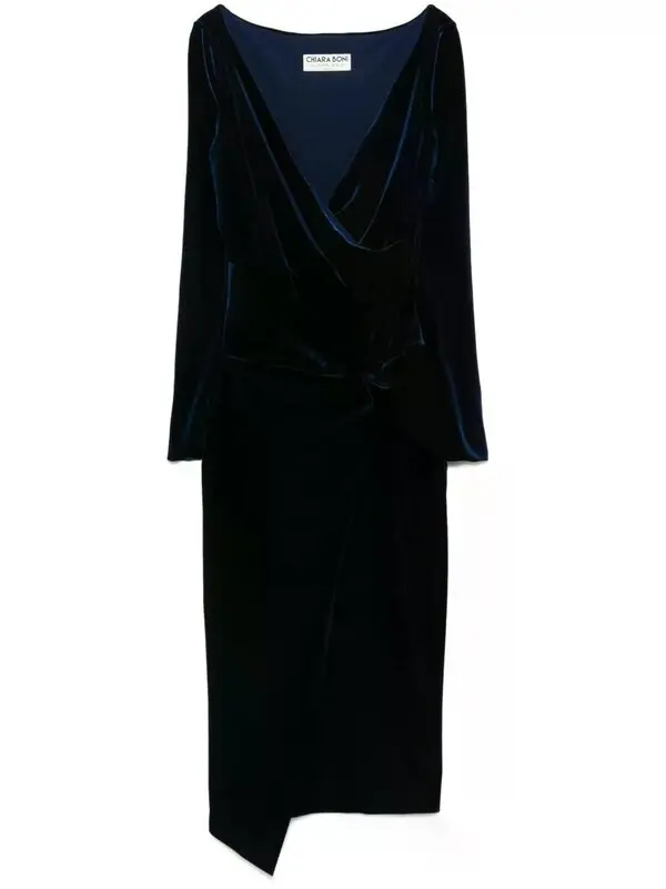 Chiara Boni La Petite Robe Velvet Midi Dress With Knot Detail - Blue