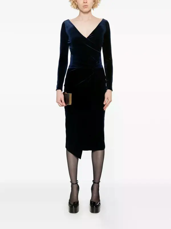 Chiara Boni La Petite Robe Velvet Midi Dress With Knot Detail - Blue