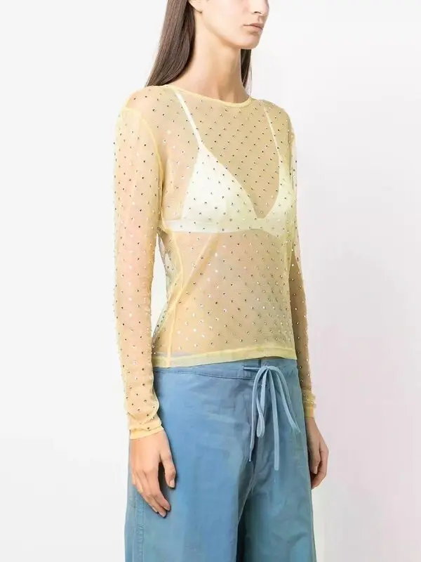 SIEDRES Desta Crystal-embellished Sheer Top