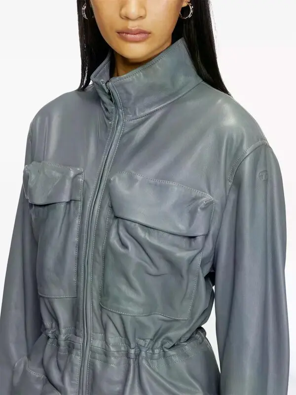 DIESEL® Leather Jacket With Zip Fastening And Flap Pockets