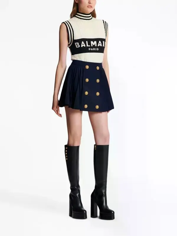 Balmain Button-detail Pleated Miniskirt
