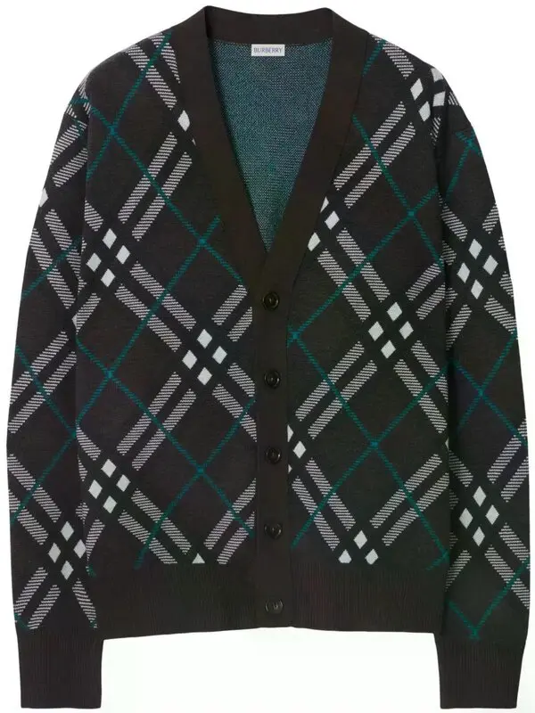 Burberry Check-print V-neck Cardigan - Grey