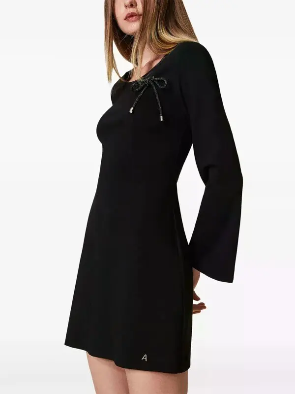 TWINSET Rhinestone Brooch Mini Dress - Black