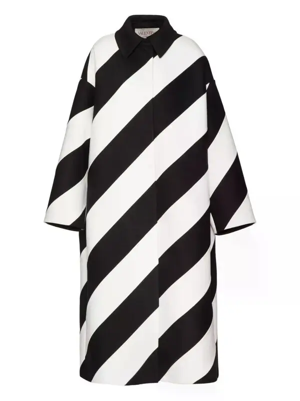 Valentino Garavani Draped Virgin Wool-cashmere Blend Coat With Diagonal Stripes - Black