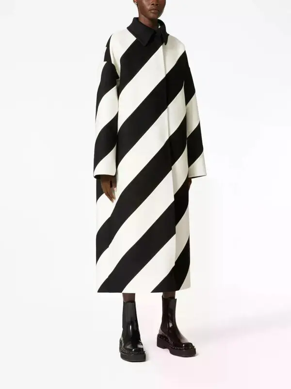 Valentino Garavani Draped Virgin Wool-cashmere Blend Coat With Diagonal Stripes