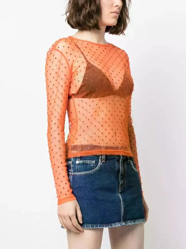 SIEDRES Crystal Embellishment Sheer Blouse
