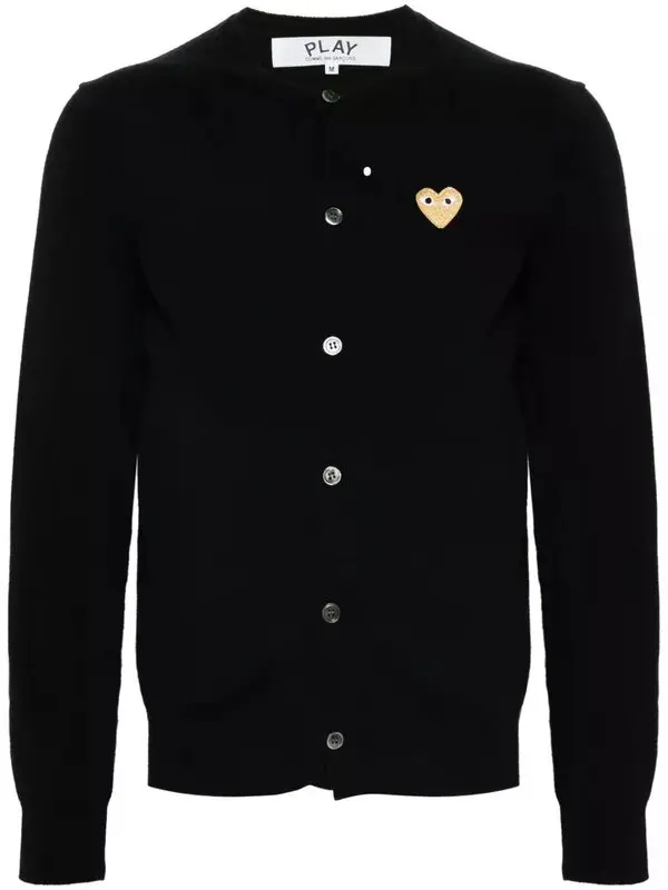 Play Comme Des Garcon Heart-patch Wool Cardigan - Black