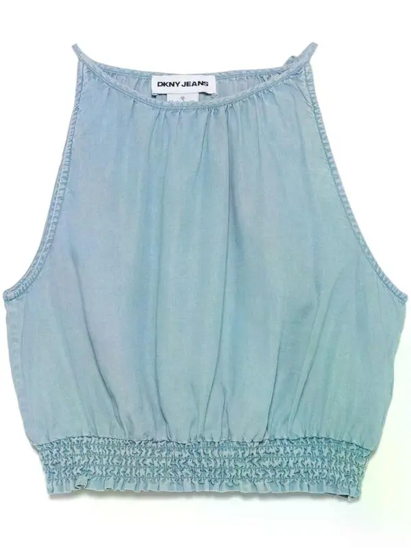 Dkny Chambray Gathered Neck Sleeveless Top