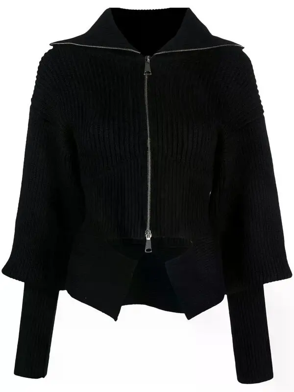 ANDREĀDAMO Ribbed Knit Zip-up Cardigan