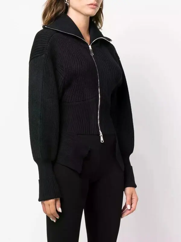 ANDREĀDAMO Ribbed Knit Zip-up Cardigan