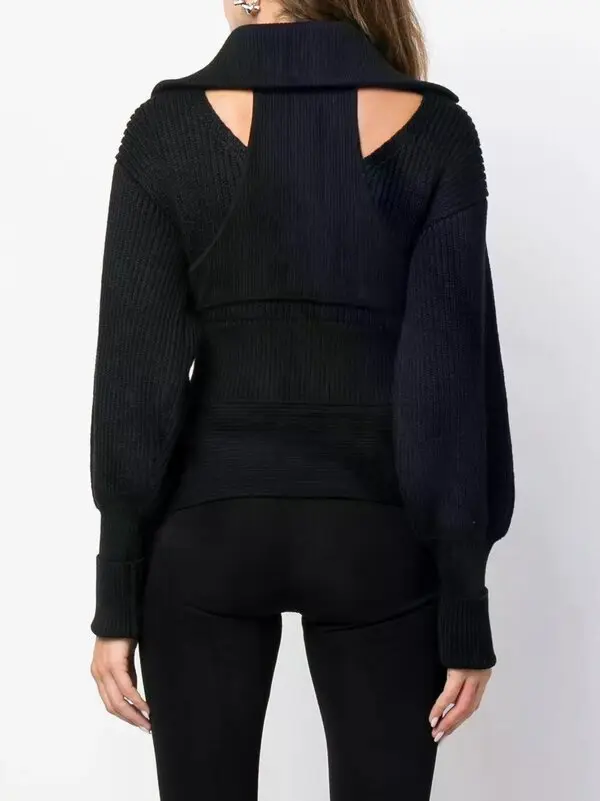 ANDREĀDAMO Ribbed Knit Zip-up Cardigan