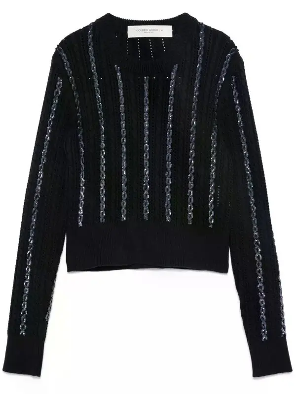 GOLDEN GOOSE Sequin Embellished Cable Knit Sweater - Blue