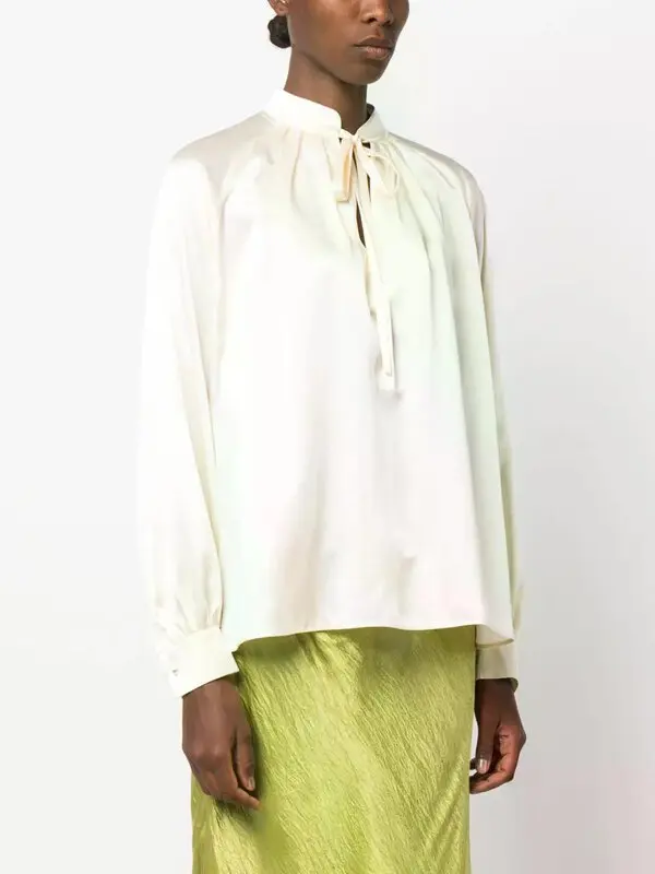 Max Mara Silk Satin Band Collar Blouse