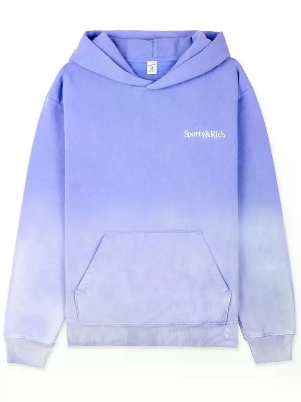 SPORTY & RICH Serif Logo-embroidered Cotton Hoodie - Blue