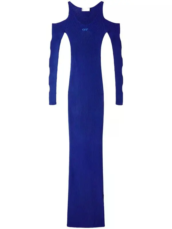 Off-White Ribbed Cut-out Dress - Blue