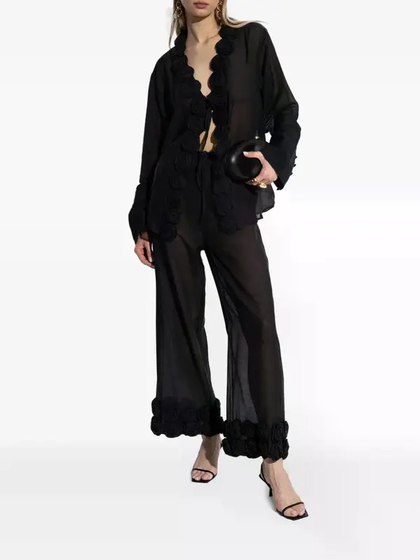Oseree Floral Appliqué Straight Leg Trousers
