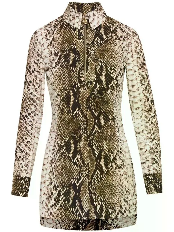Oscar De La Renta Snake Print Cotton Poplin Shirt Dress - Green