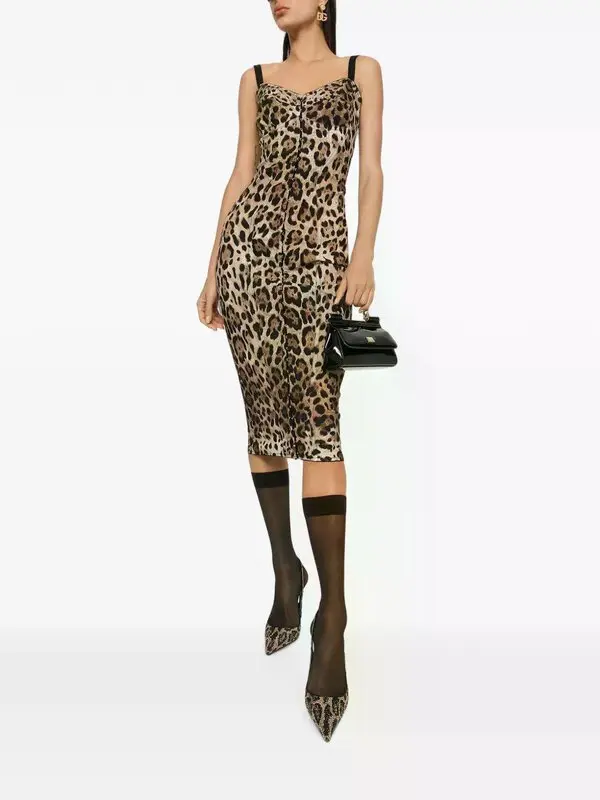 Dolce & Gabbana Leopard-print Sweetheart Neckline Midi Dress
