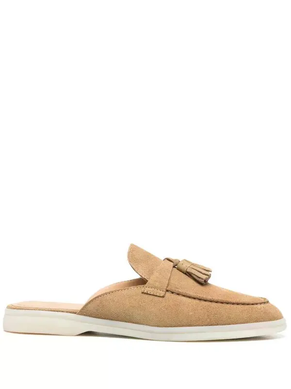 SCAROSSO Suede Mules With Tassel Detail - Neutrals