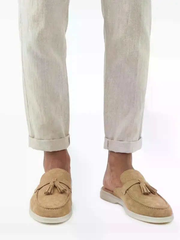 SCAROSSO Suede Tassel Detail Mules - Neutrals
