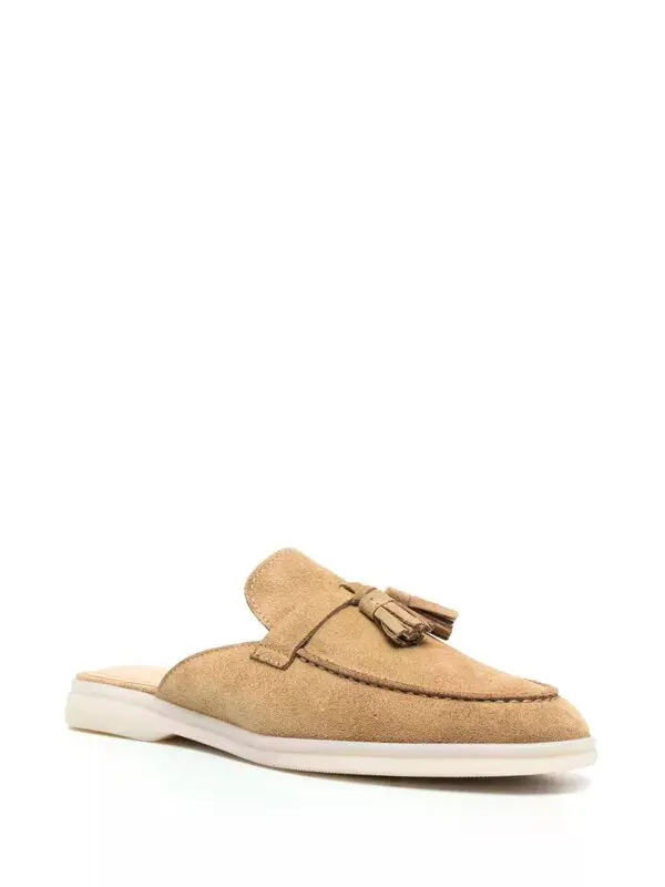 SCAROSSO Suede Tassel Detail Mules - Neutrals