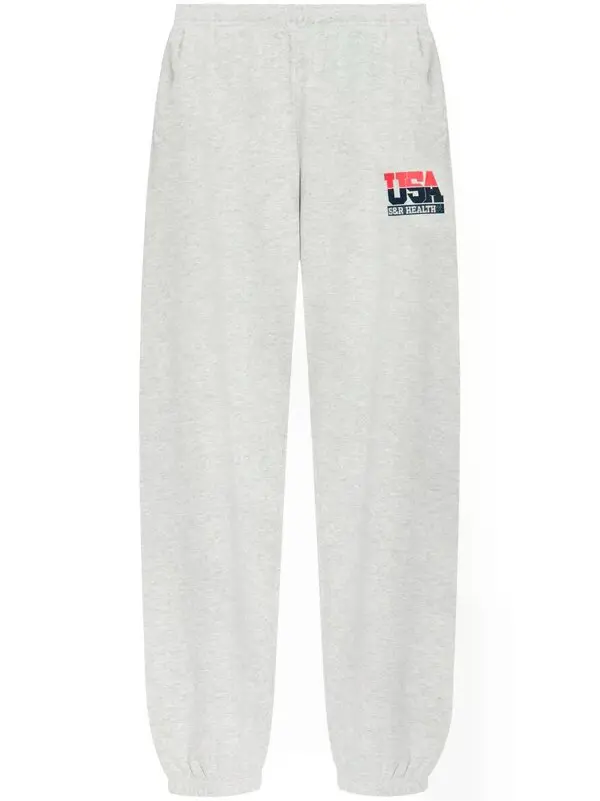 SPORTY & RICH Logo Print Elasticated Cotton Blend Trousers - Grey