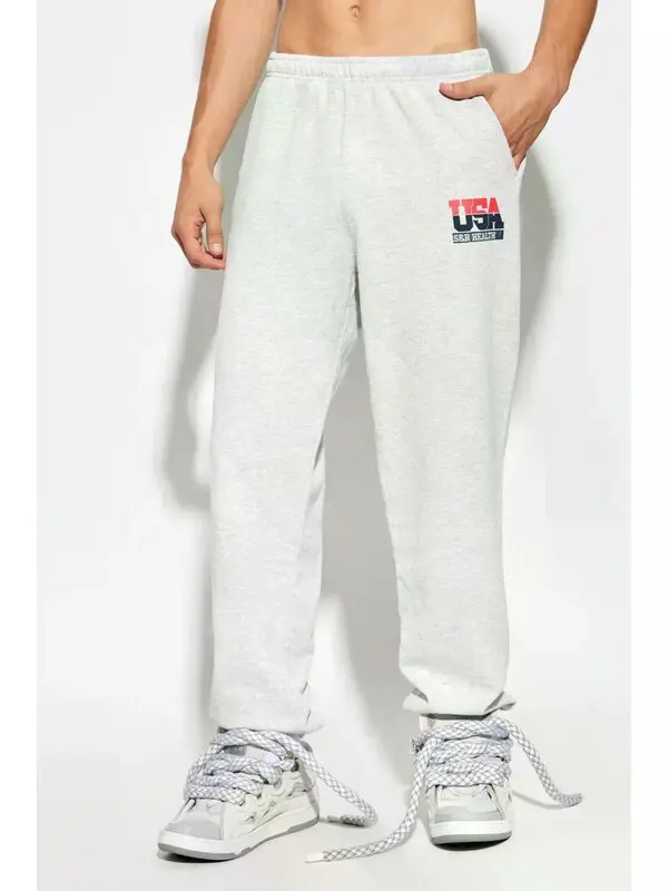 SPORTY & RICH Logo Print Elasticated Cotton Blend Trousers